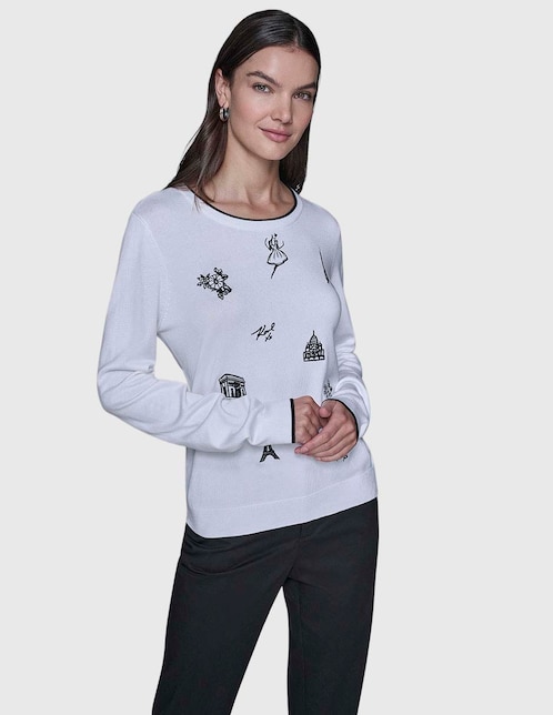Suéter Karl Lagerfeld Paris cuello redondo para mujer 1